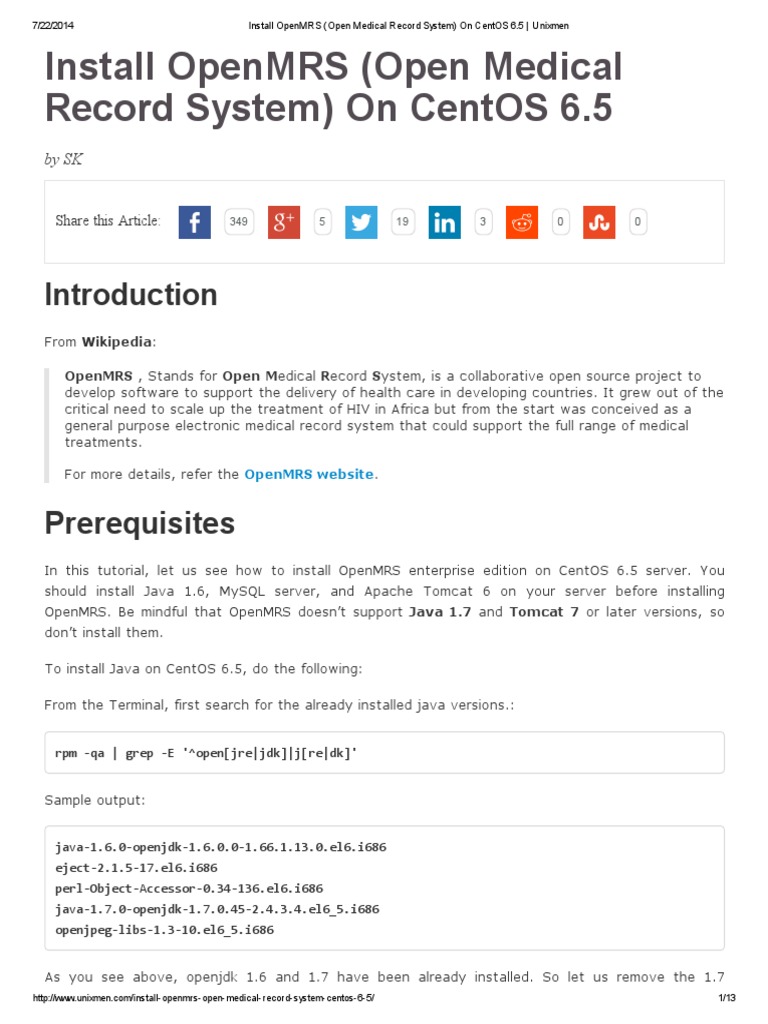 Install OpenMRS (Open Medical Record System) On CentOS 6old | PDF ...