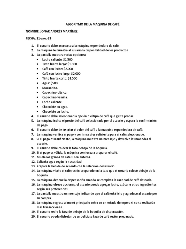 Algoritmo de La Maquina de Café | PDF
