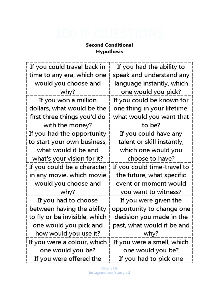 100 If Questions Second Conditional Speaking Cards - 151619 | PDF