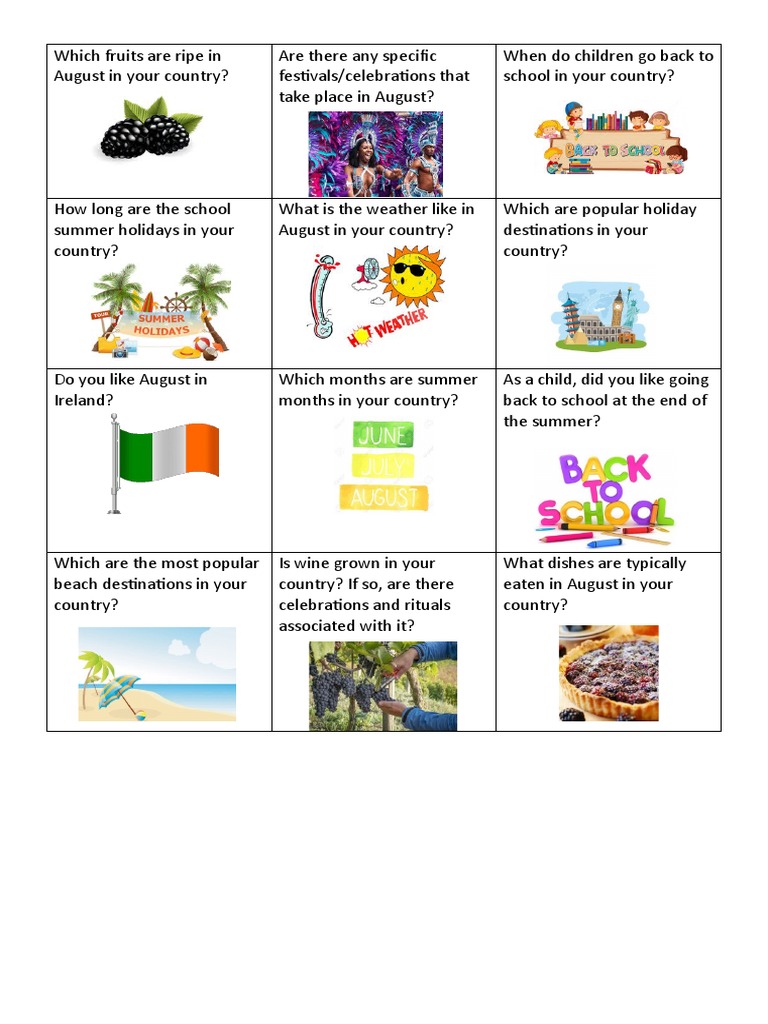 Conversation Questions On The Topic of The Month August - 151499 | PDF