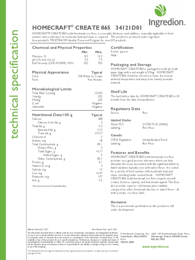 HOMECRAFT Create 865 34121D01 Technical Specification | PDF | Fat ...