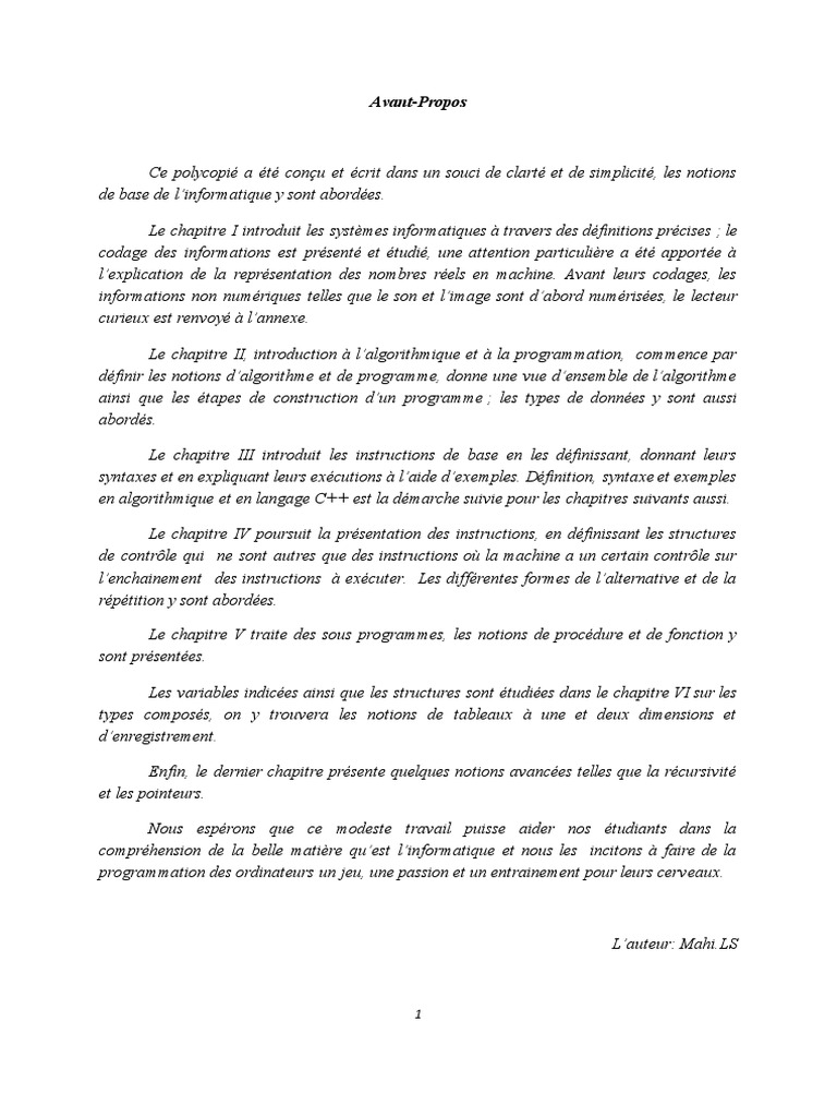 Cours INFO | PDF | Programme informatique | Programmation