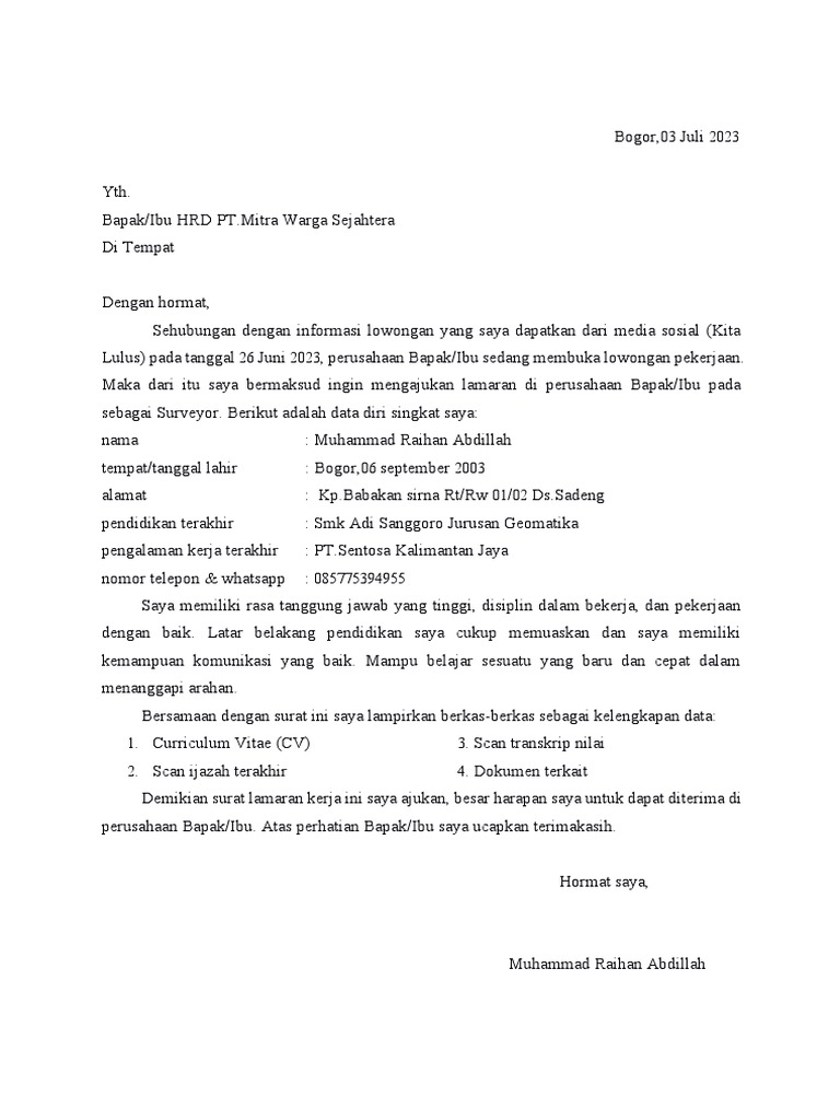 Salin-Surat Lamaran Kerja 1 | PDF