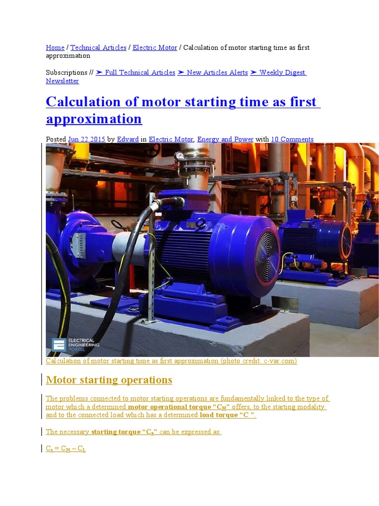 Motor Starting Time Calculation Guide | PDF | Electric Motor | Torque
