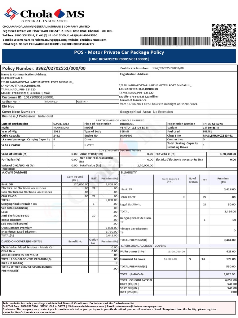 FRM Policy Schedule Motor Colour | PDF | Insurance | Liability Insurance