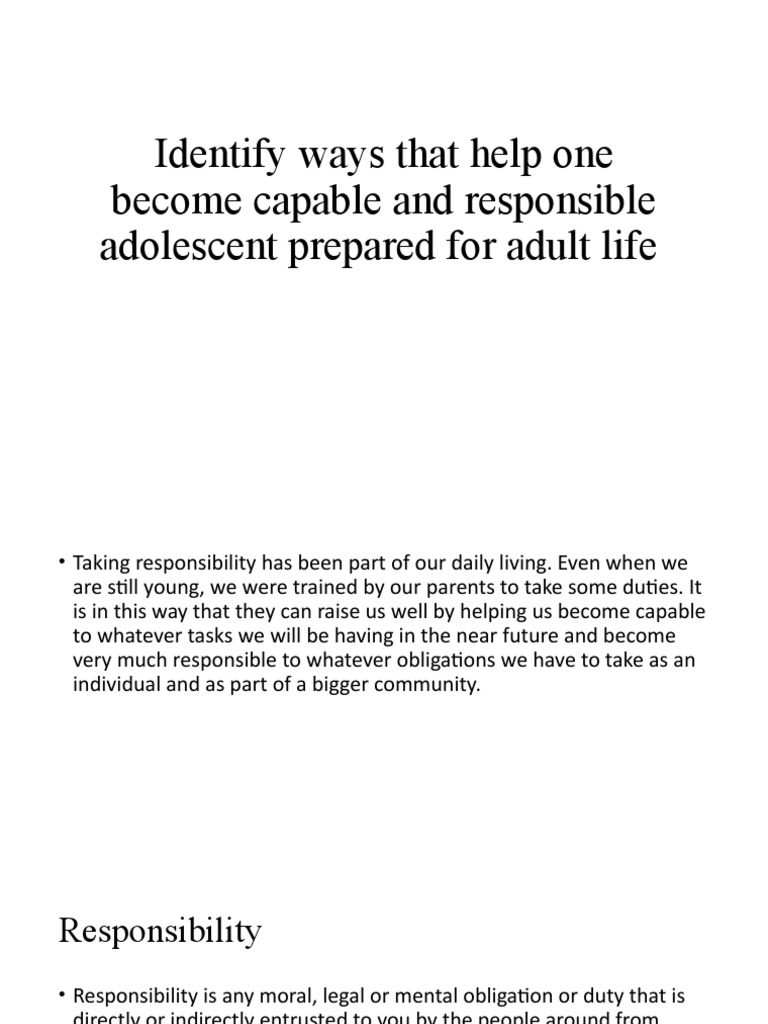 Responsible Adolescent Prepared For Adult Life | PDF | Adolescence | Goal