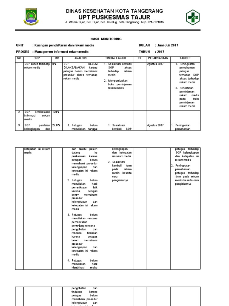 Form Hasil Monitoring Managemen Informasi Rekam Medis | PDF