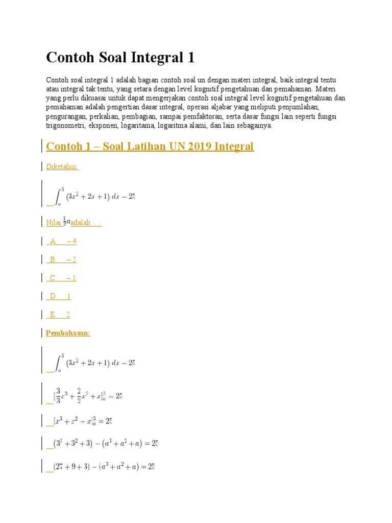 Contoh Soal Integral 1 | PDF
