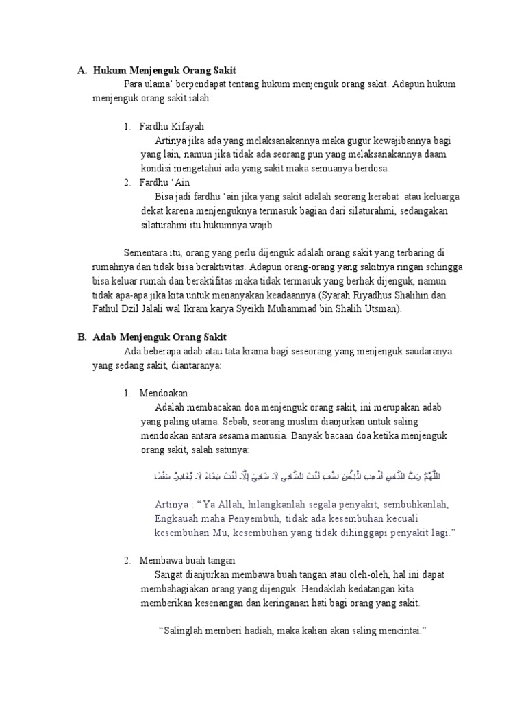 Hukum dan Adab Menjenguk Orang Sakit | PDF | Kesehatan Holistik