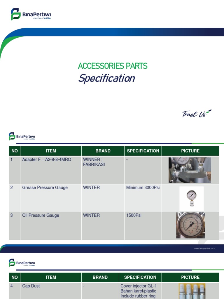 Accessories Parts Specification Catalog | PDF | Mechanical Engineering ...