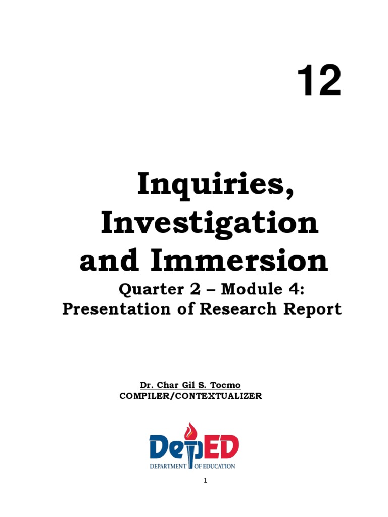 Inquiries, Investigation and Immersion: Quarter 2 - Module 4 ...