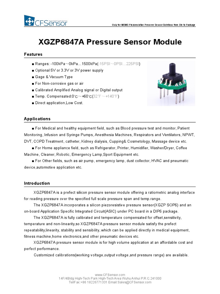 XGZP6847A Pressure Sensor Overview | PDF | Soldering | Printed Circuit ...