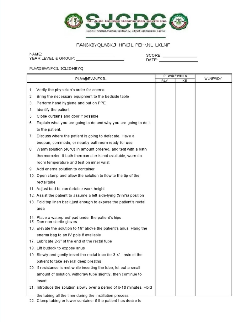 PDF Enema Administration Checklist | PDF | Constipation | Large Intestine