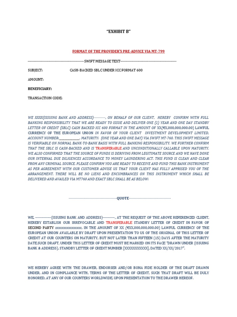 Pre Swift MT799 and Swift MT760 | PDF | Letter Of Credit | Service ...
