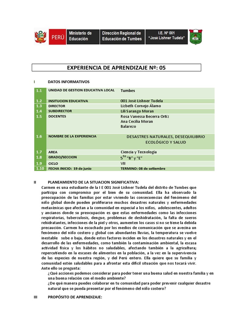 Experiencia de Aprendizaje 05 001 Quinto de Secundaria | PDF | Evaluación | Evidencia