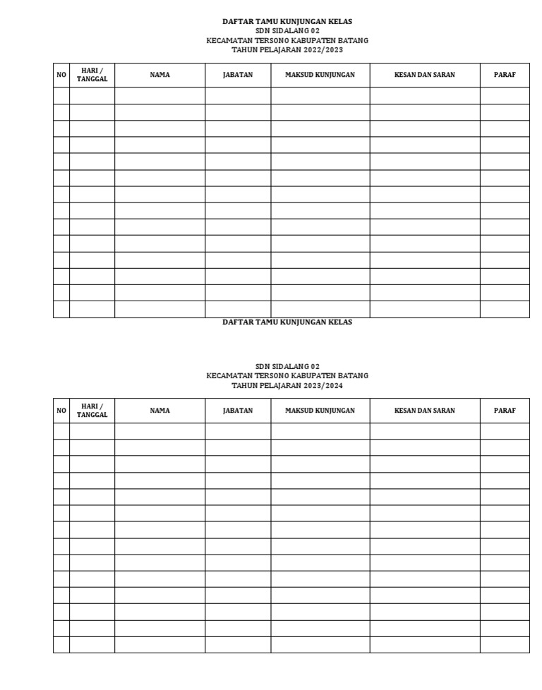 27 Daftar Tamu Kunjungan Kelas | PDF