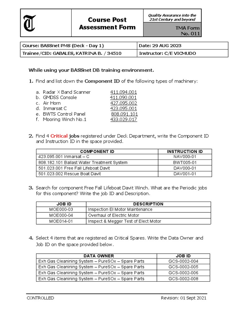 BASSnet PMS - Post Assessment Deck - Day 1 | PDF | Water Transport | Shipping