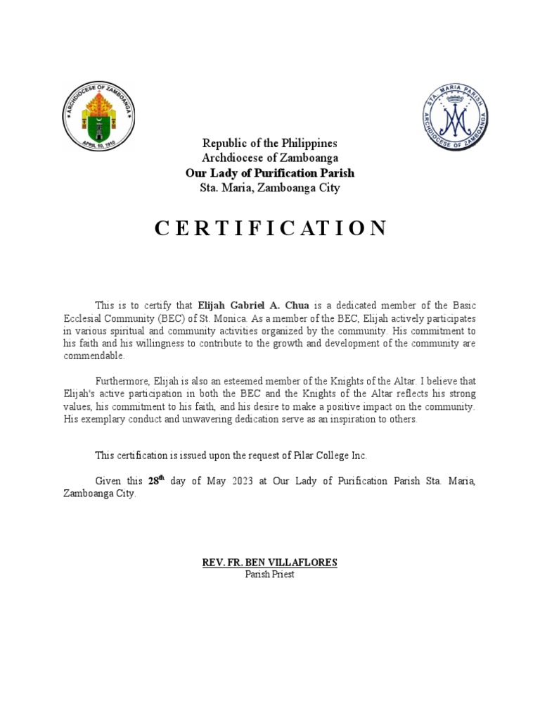 Certification of Membership for Elijah Chua | PDF