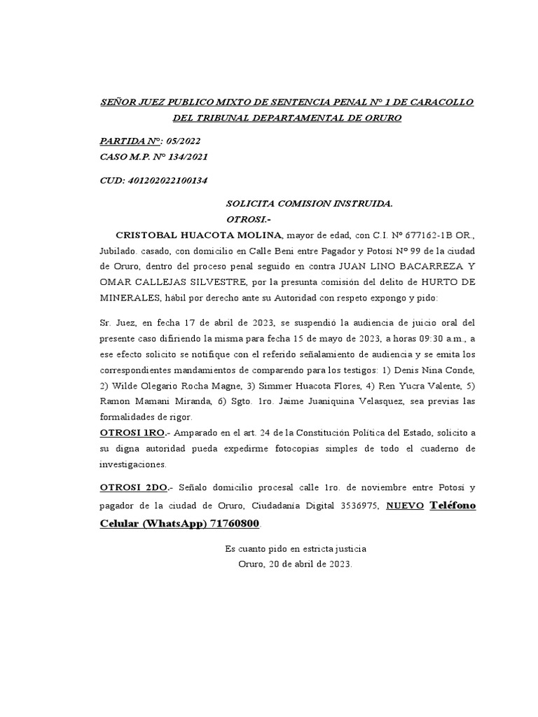 Memorial de Solicita Comision Instruida | PDF