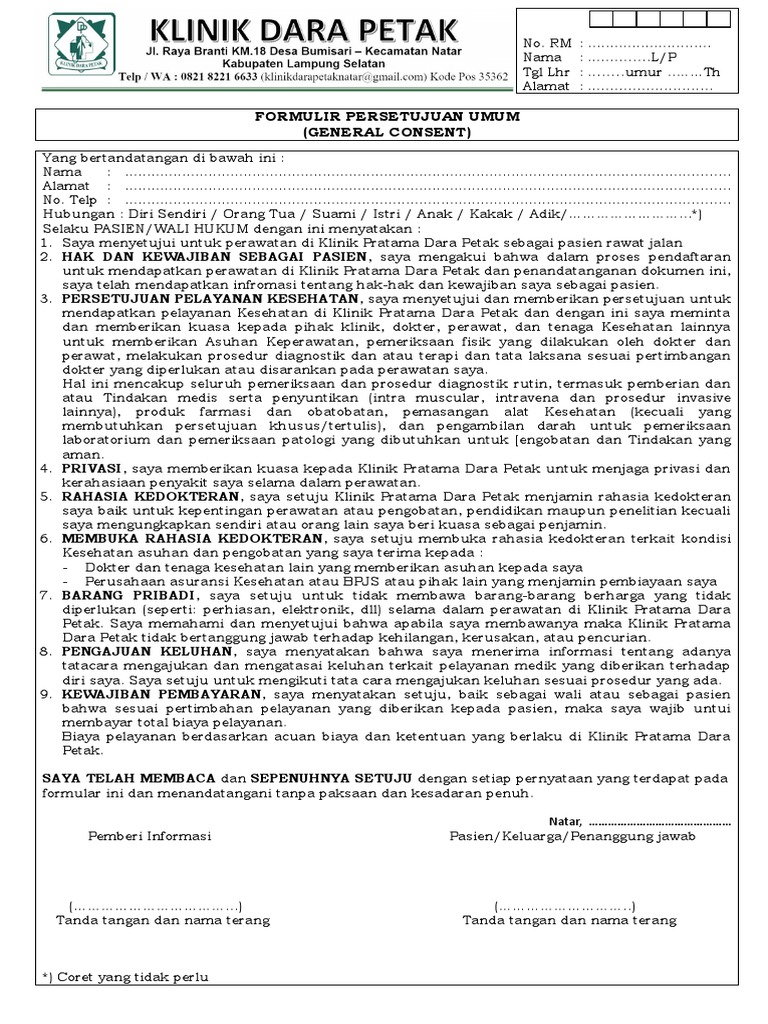 Formulir Persetujuan Umum | PDF