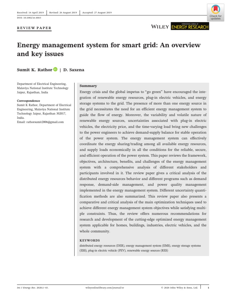 Energy Management System For Smart Grid: An Overview and Key Issues | PDF | Distributed ...