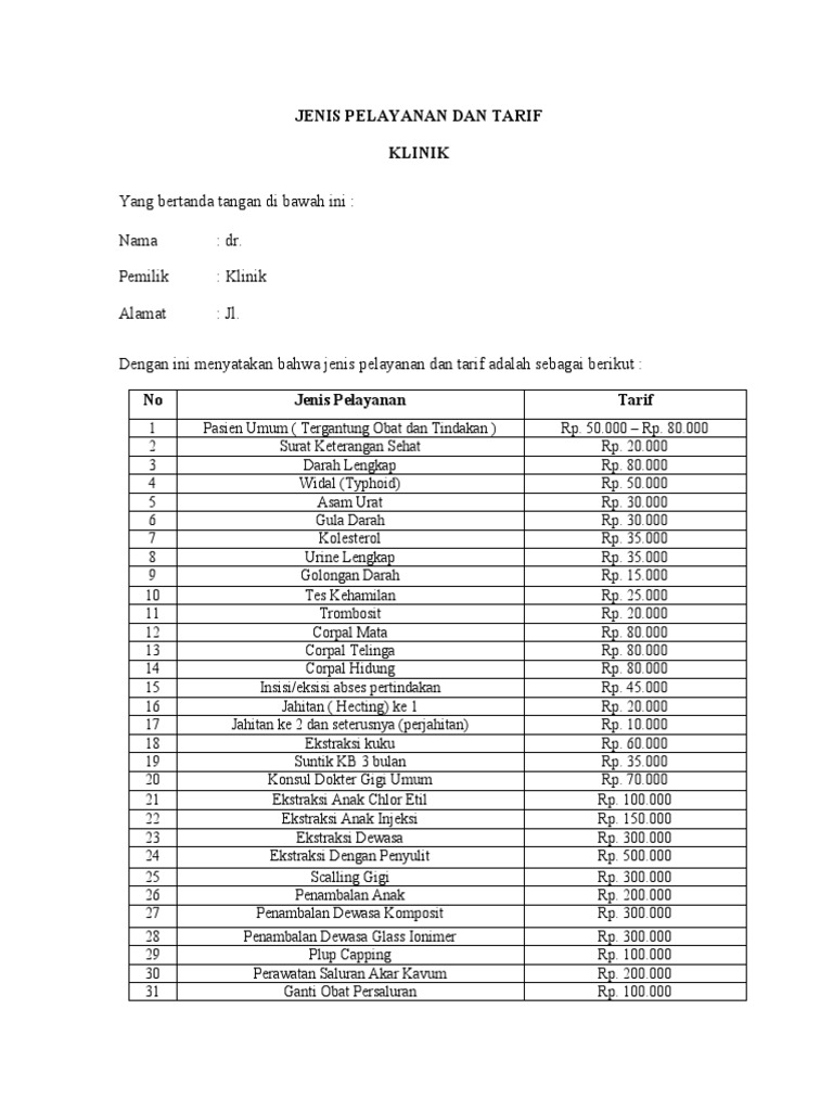JENIS PELAYANAN DAN TARIF (Materai) | PDF