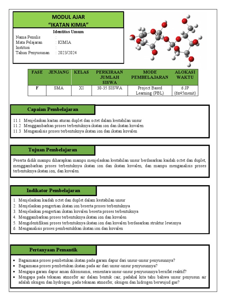 Modul Kimia SMA: Ikatan Kimia | PDF