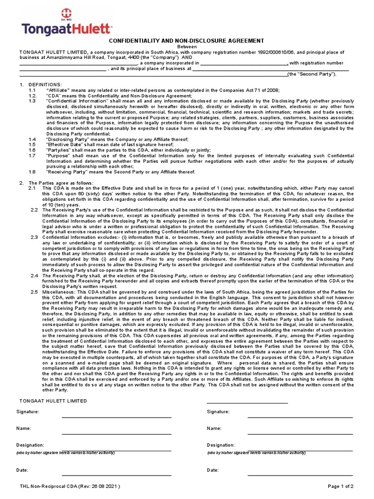 Confidentiality Agreement Template | PDF | Legal Remedy | Confidentiality