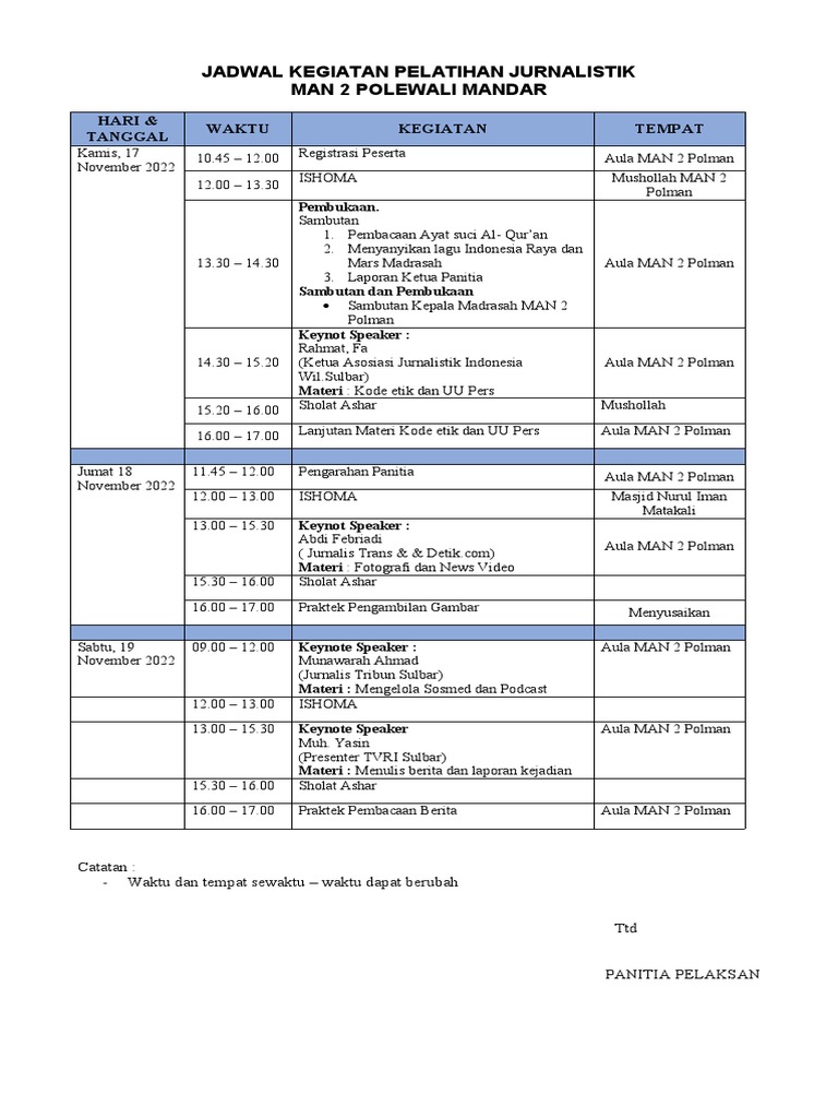 Rencana Jadwal Kegiatan | PDF