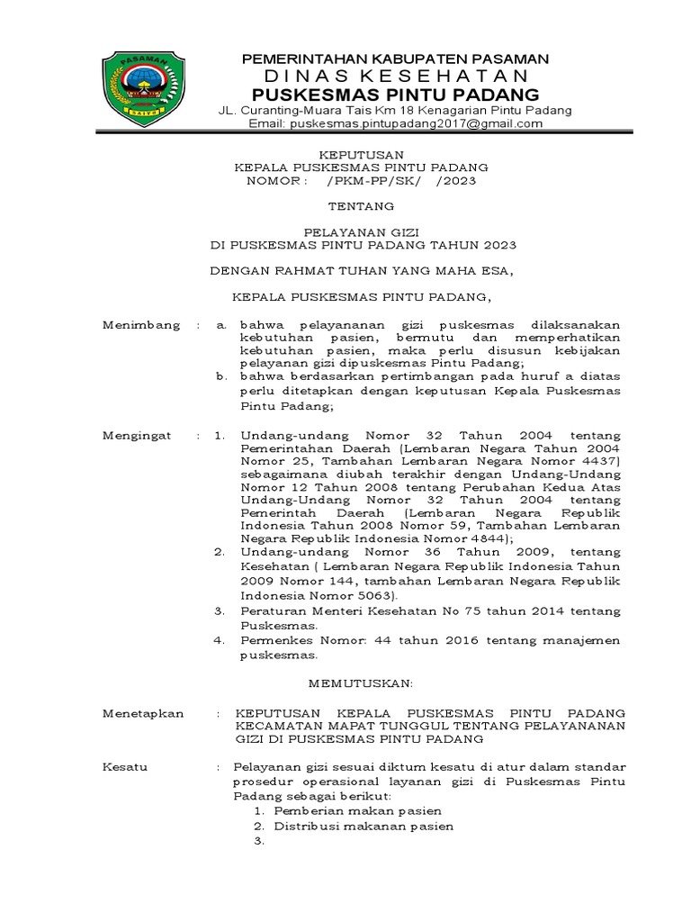 SK Payung Pelayanan Gizi | PDF