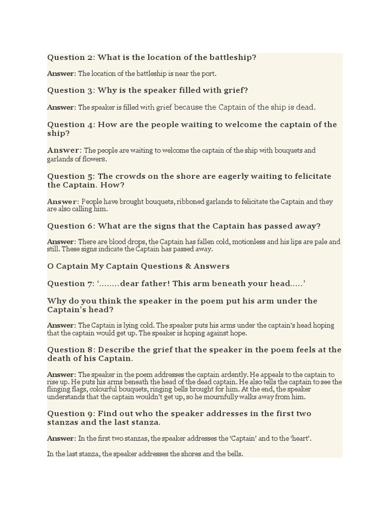 O Captain My Captain Questions & Answers | PDF | Abraham Lincoln ...