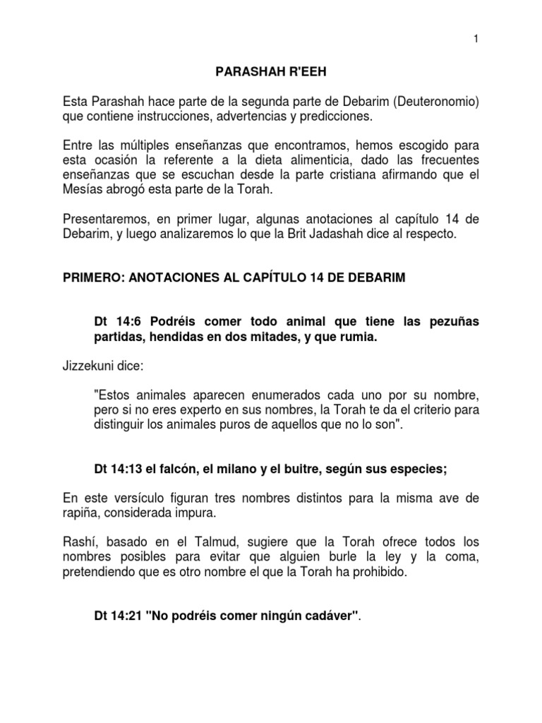 PARASHAH REEH Kashrut | PDF | Tora | Judios y judaísmo