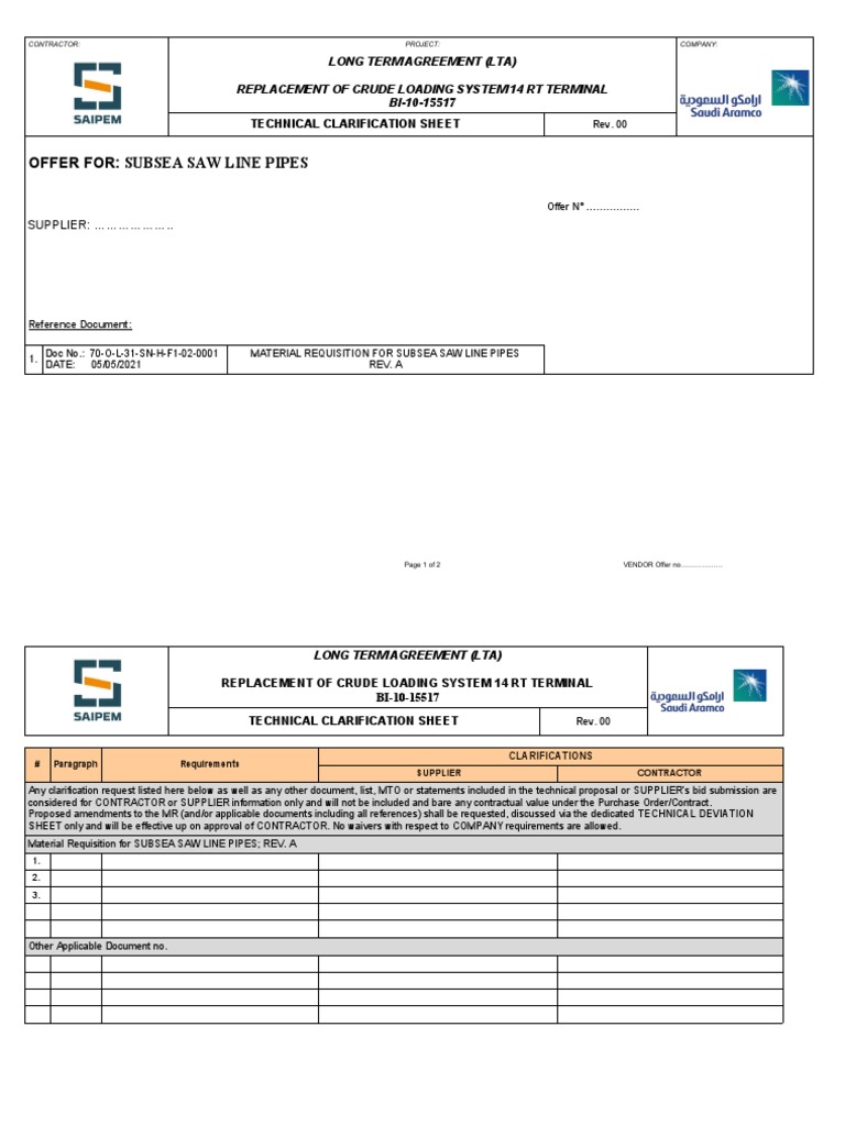Technical Clarification Sheet for LTA | PDF | Business