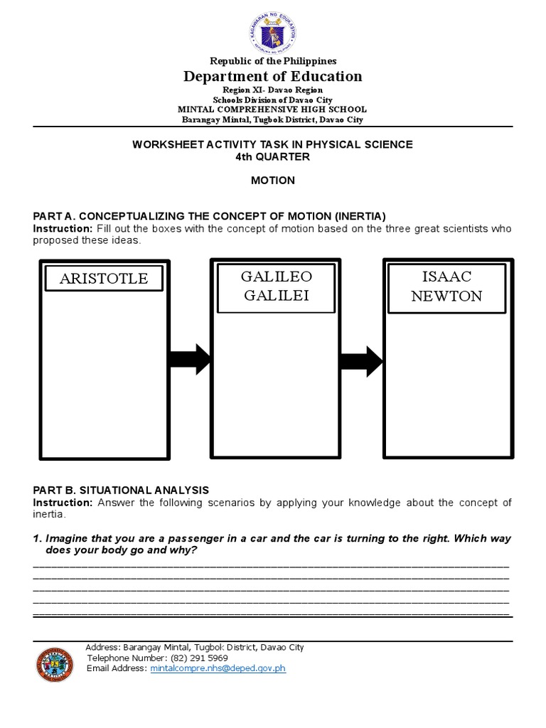 Worksheet Activity Task in Motion | PDF | Force | Inertia