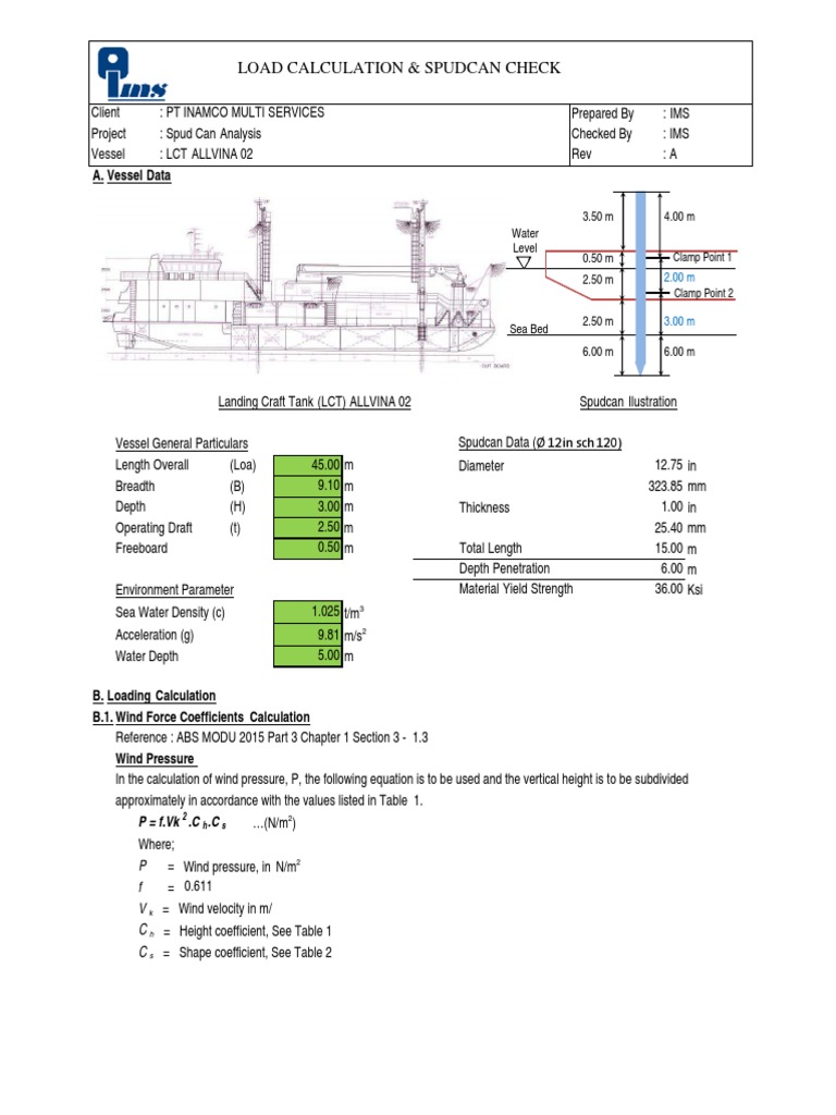 Load Calculation and Spudcan Check | PDF | Crane (Machine) | Drag (Physics)