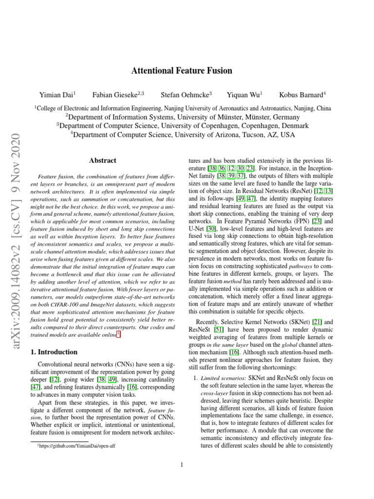 Attentional Feature Fusion | PDF | Attention | Cognitive Science