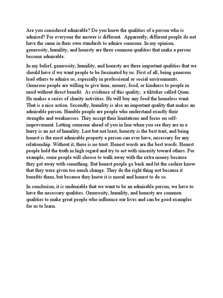 Qualities of an Admirable Person | PDF | Lifestyle