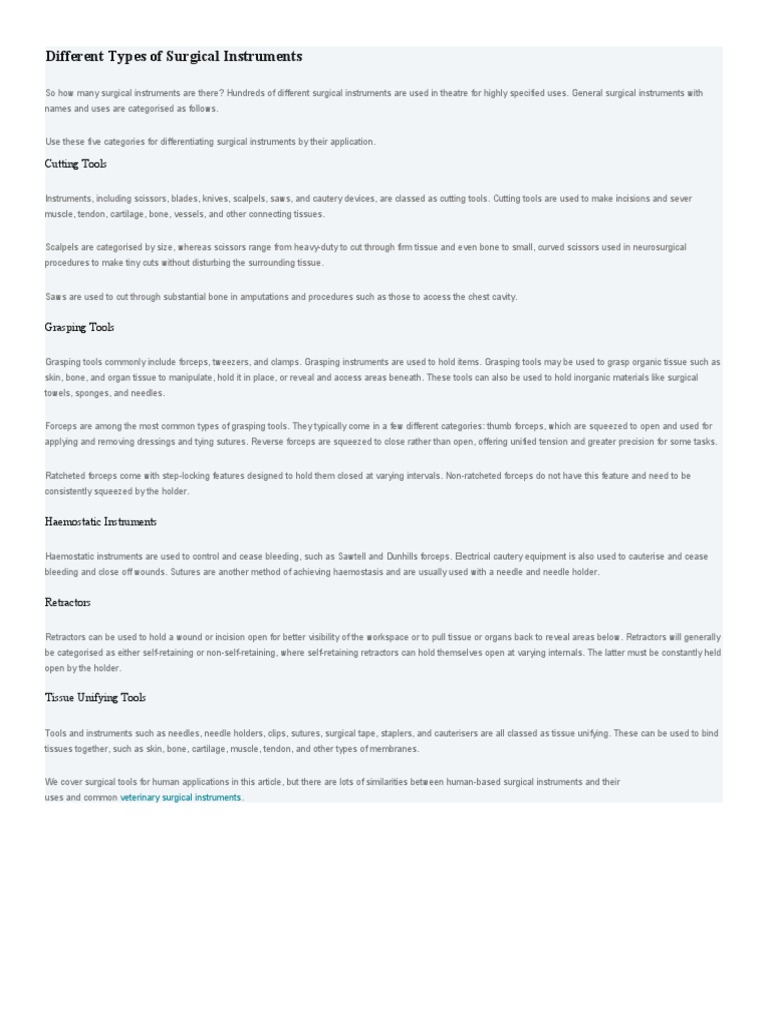 Different Types of Surgical Instruments | PDF | Surgery | Medical ...