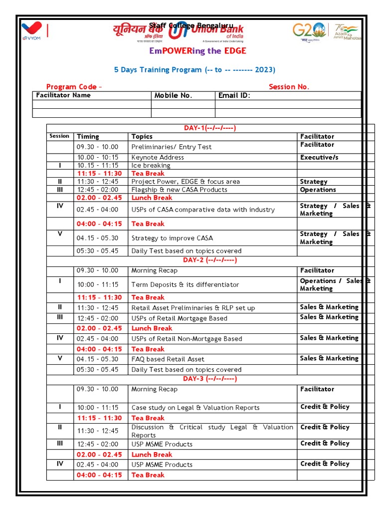 Time Table For Training Program On EmPOWER Edge | Descargar gratis PDF ...