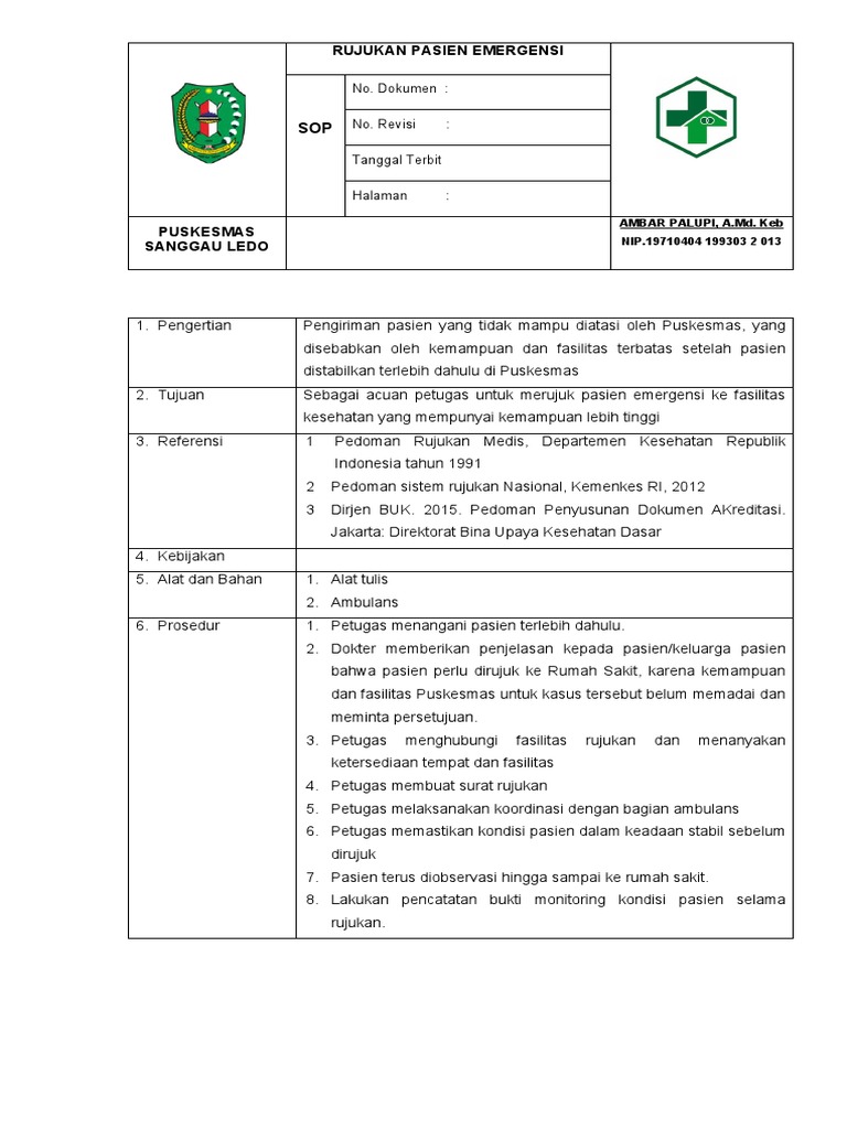 7.2.3.4 Sop Rujukan Pasien Emergensi | PDF