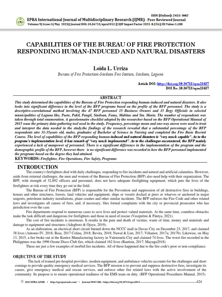 Capabilities of The Bureau of Fire Protection Responding Human-Induced ...