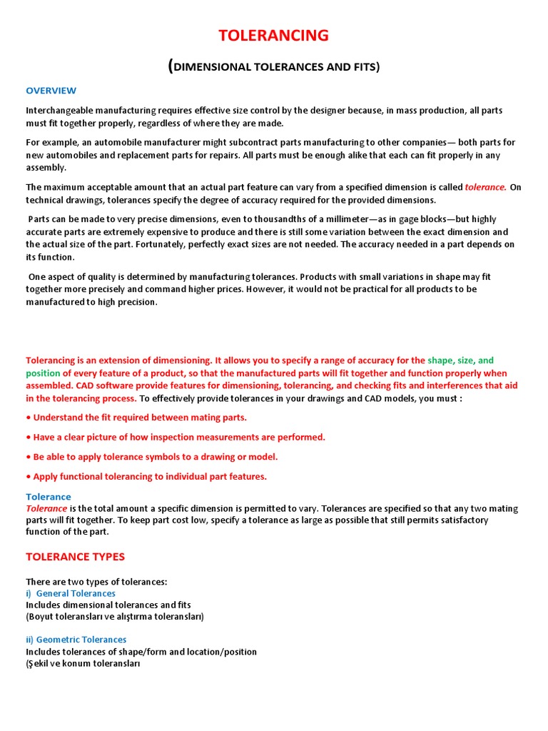 TOLERANCING (Dimensional Tolerances and Fits) | Download Free PDF | Engineering Tolerance ...