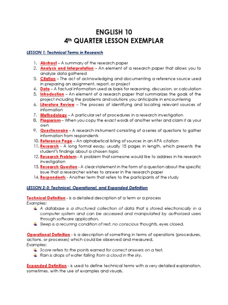 English 10 4th Quarter Lesson Exemplar | Download Free PDF | Subject ...