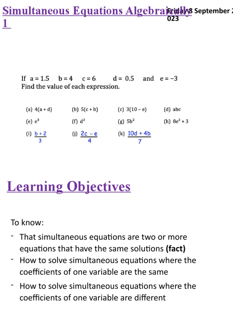 5.1 Simultaneous Equations | PDF | Equations | Algebra