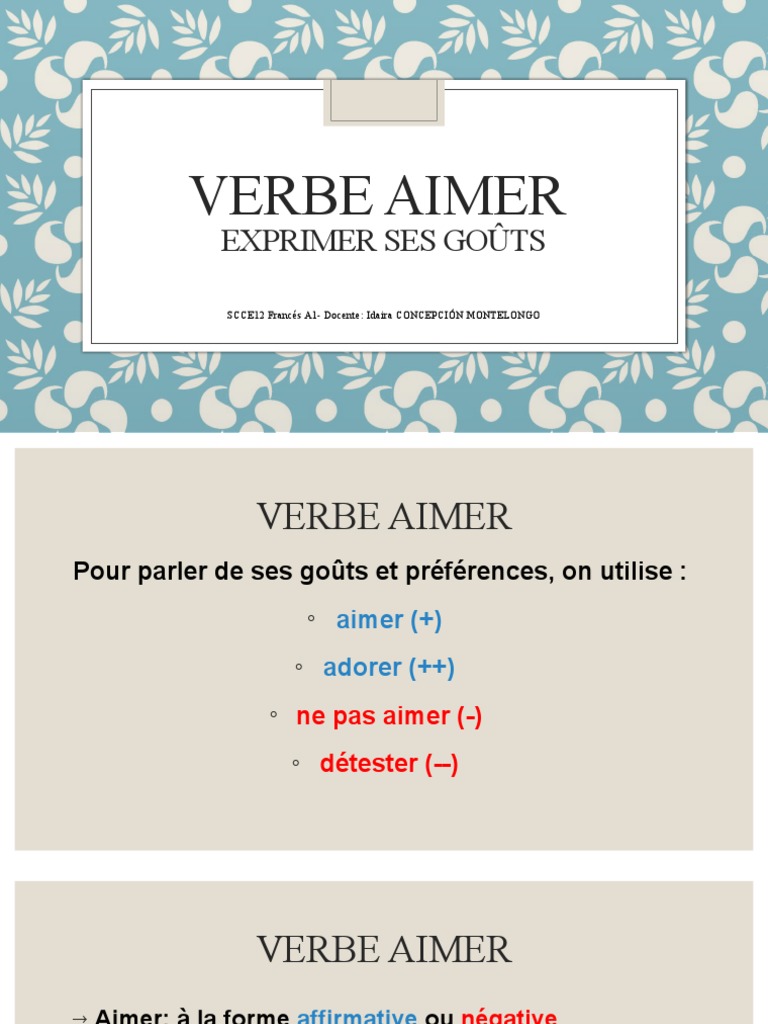 UA1 - Verbe Aimer - Exprimer Ses Goûts OK | PDF