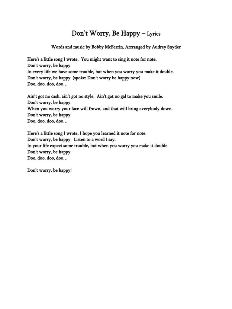 Dont Worry Be Happy Lyrics | PDF