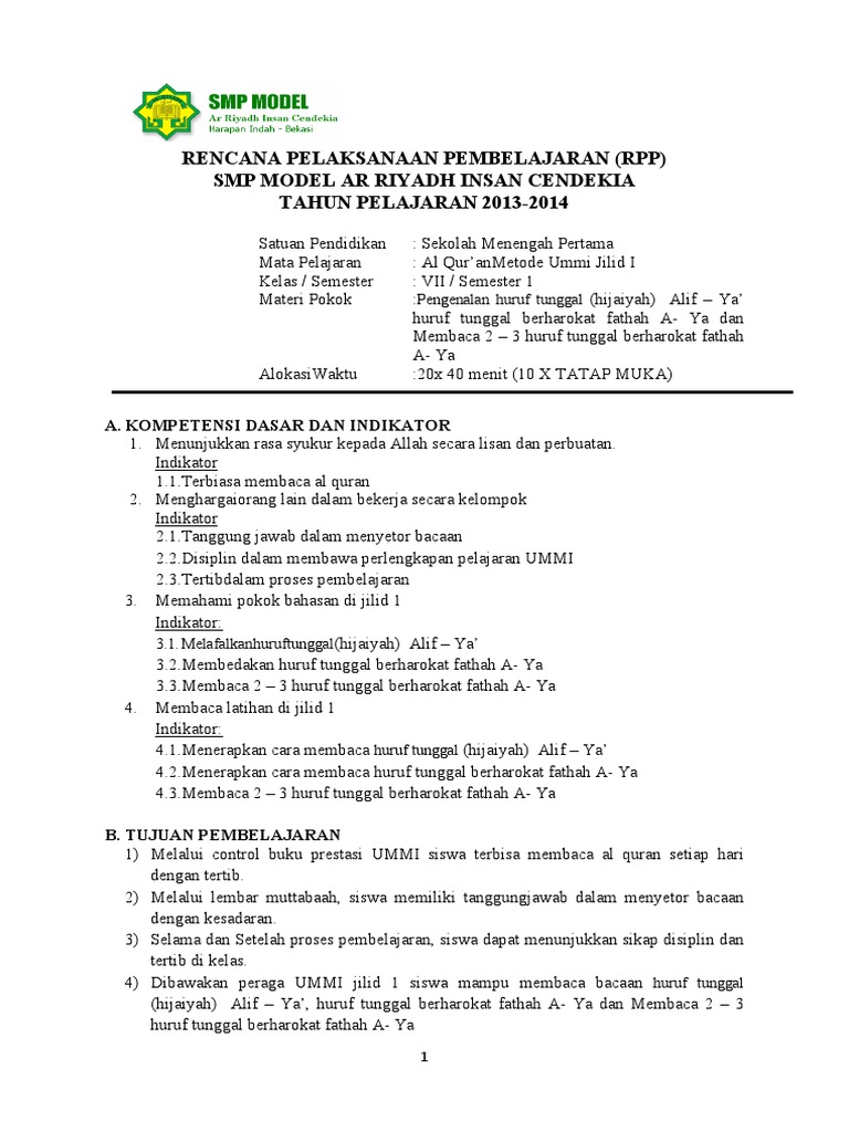 RPP UMMI Jilid 1 | PDF