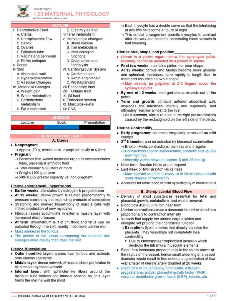 Maternal Physiology Overview in Obstetrics | PDF | Uterus | Pregnancy