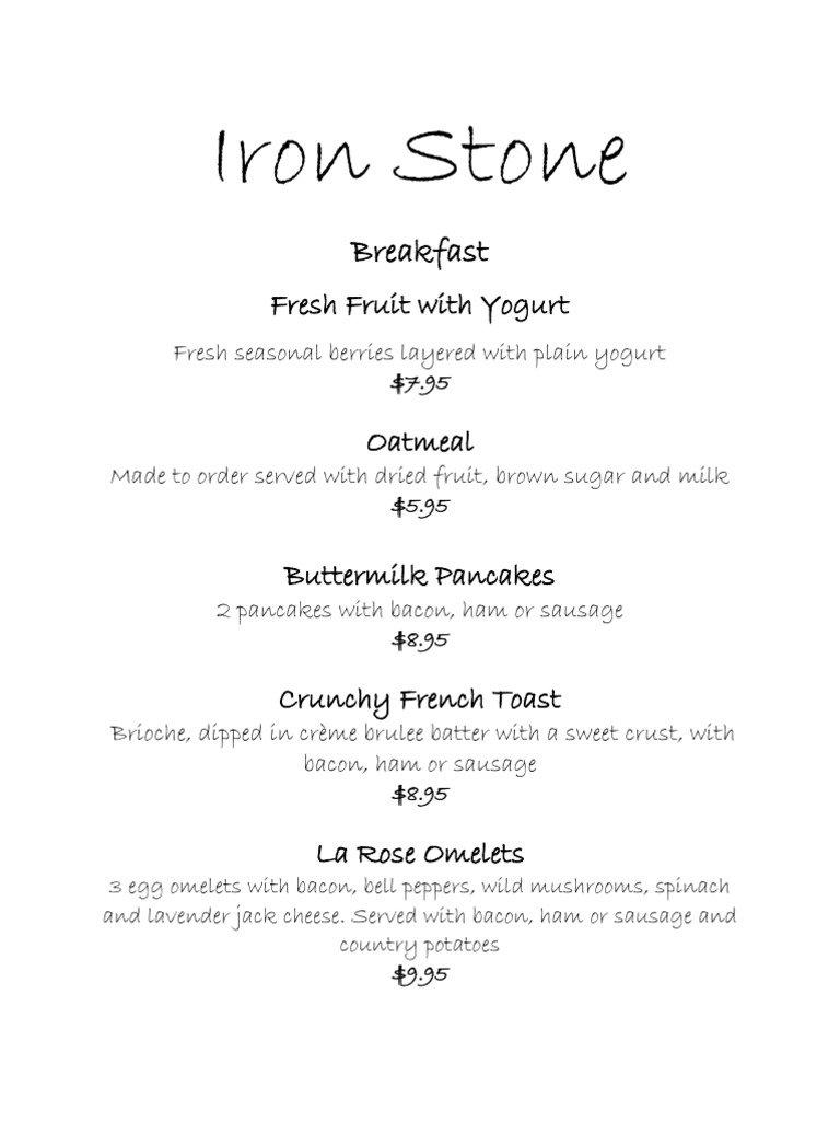Iron Stone Final Menu | PDF | Salad | Foods