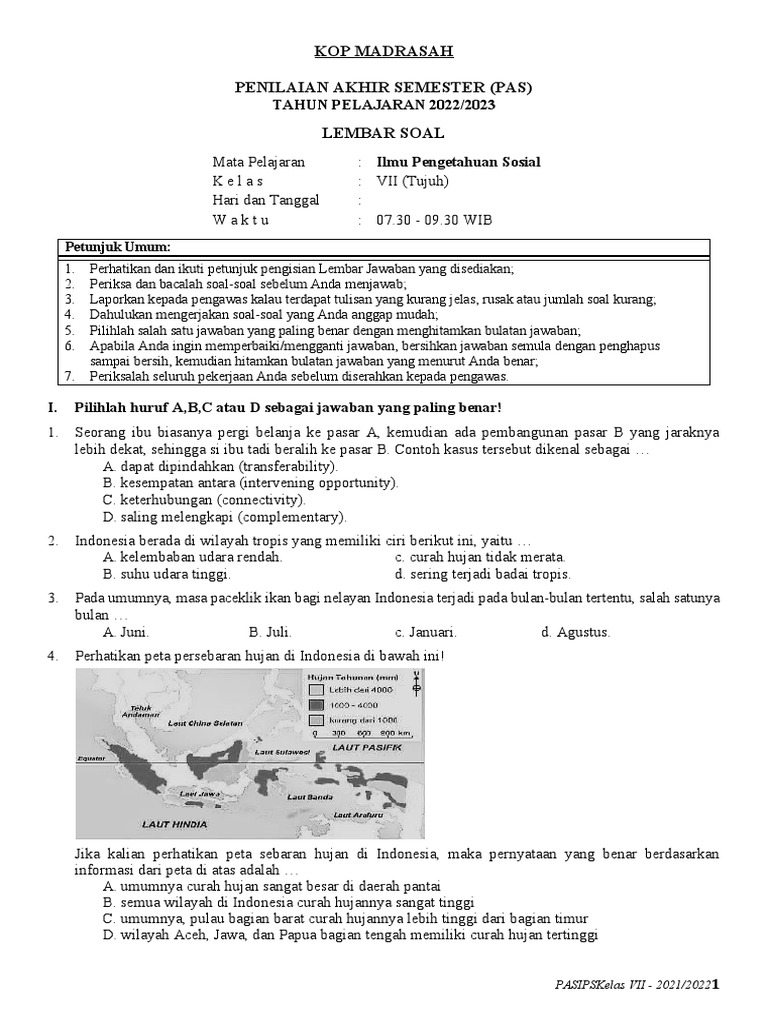 Soal PAS IPS Kelas VII | PDF | Perjalanan